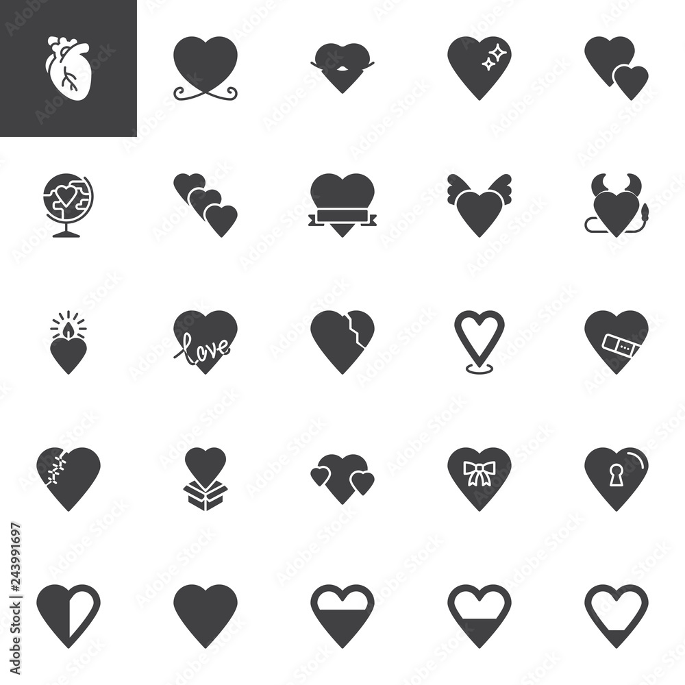 Abstract hearts love vector icons set, modern solid symbol collection ...