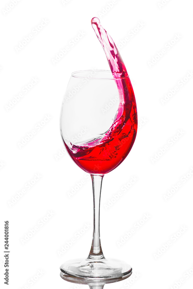 Wine glass with rose wine inside, wine wave, light background, studio ...