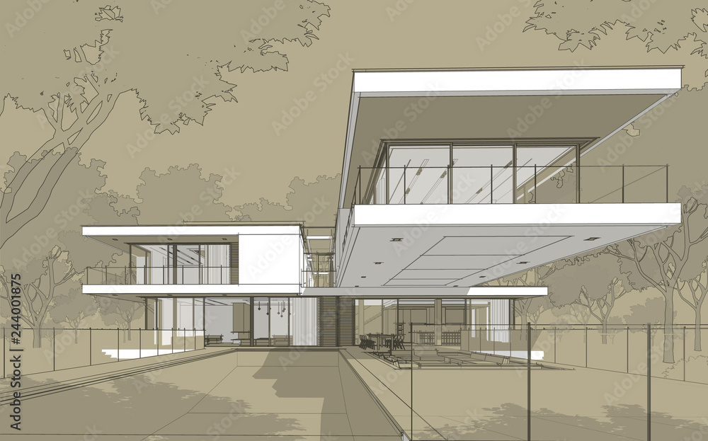 3d rendering sketch of modern cozy house with garage for sale or rent ...