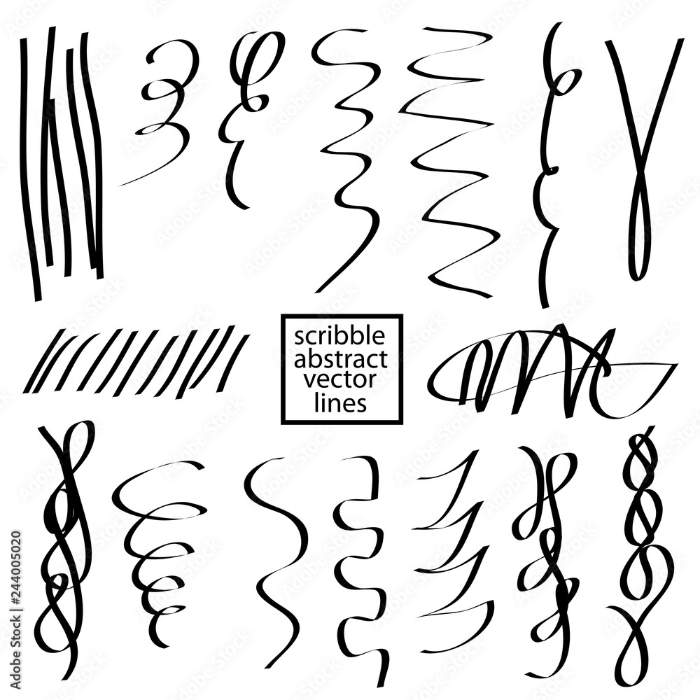 Vetor de Set of hand drawn scribble lines. Collection of abstract ...