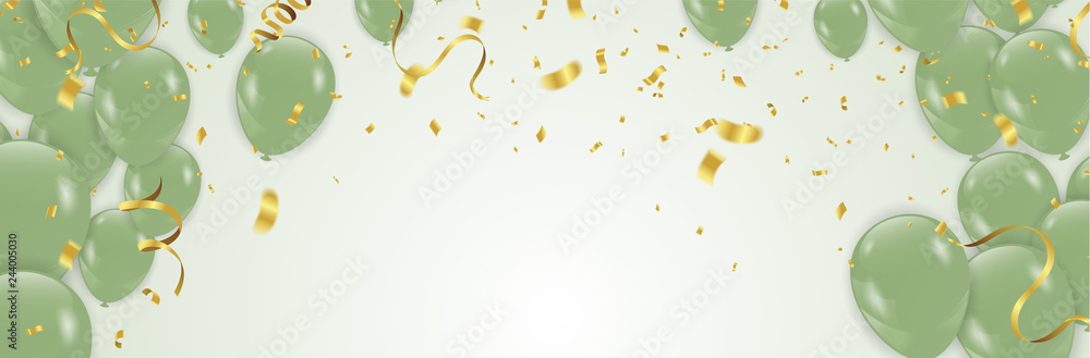 Green balloons with Decorative element for party invitation design ...