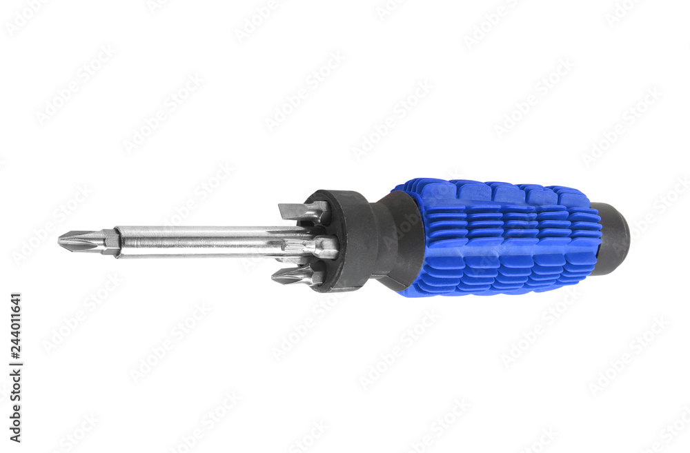 Blue screw drive set Isolated white background. Stock Photo | Adobe Stock