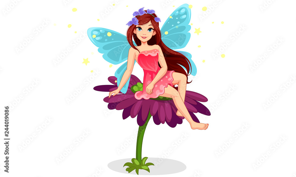 cute little fairy sitting on a flower Stock Vector | Adobe Stock