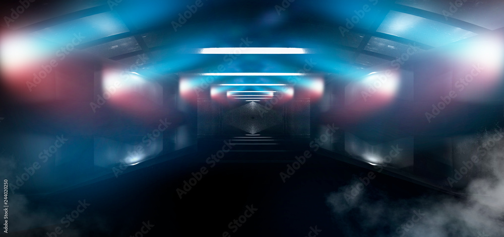 Dark tunnel, corridor, rays of light, searchlights, light in windows ...