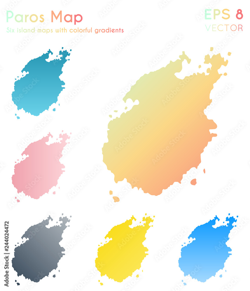 Map of Paros with beautiful gradients. Attractive set of Paros maps ...