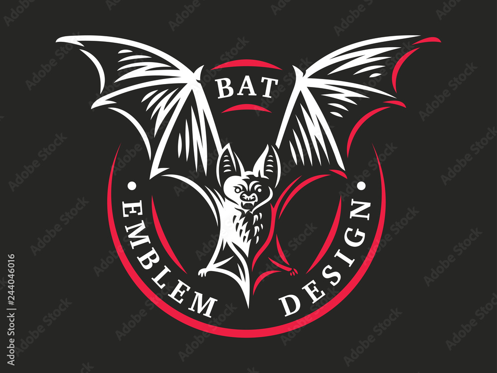 Bat vampire flying - vector illustration, logo, emblem, print design ...