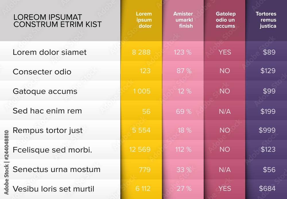 Multipurpose table template Stock Vector | Adobe Stock