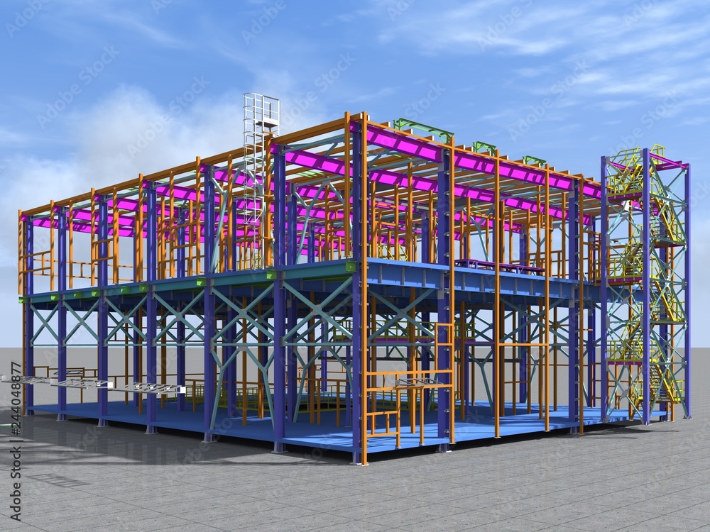 Building Information Model of metal structure. 3D BIM model. The ...