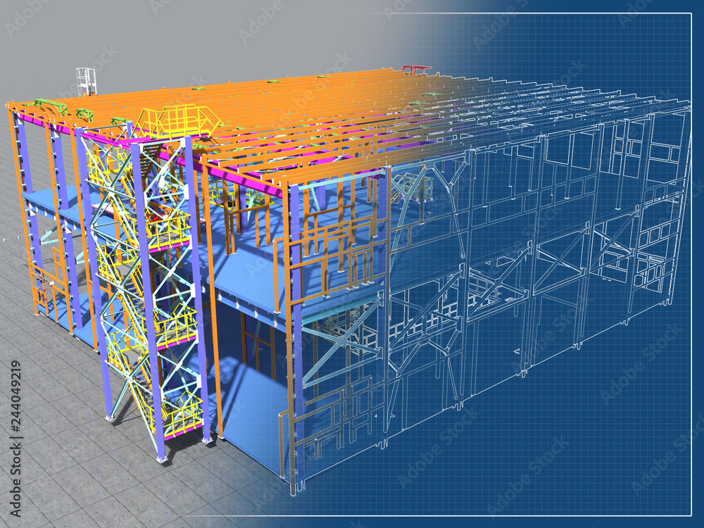 Building Information Model of metal structure. 3D BIM model. The ...