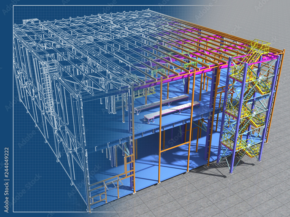 Building Information Model of metal structure. 3D BIM model. The ...