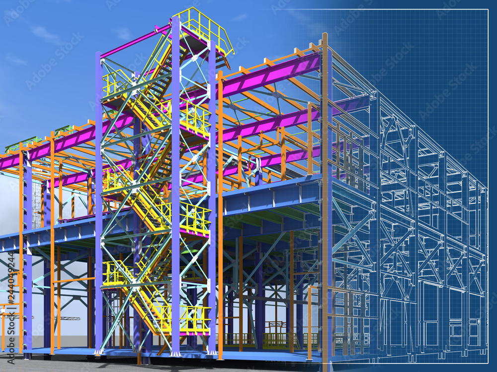 Building Information Model of metal structure. 3D BIM model. The ...