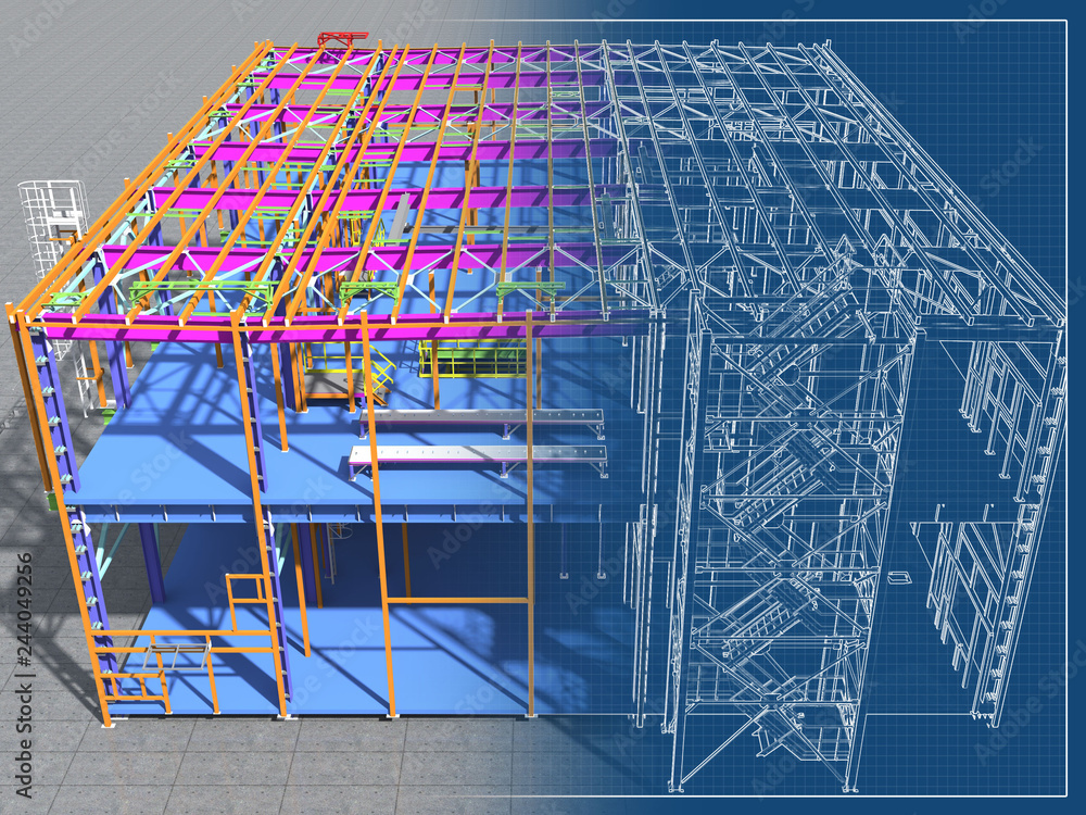 Building Information Model of metal structure. 3D BIM model. The ...