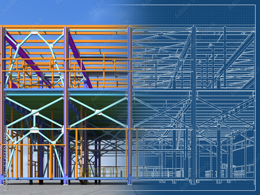 Building Information Model of metal structure. 3D BIM model. The ...