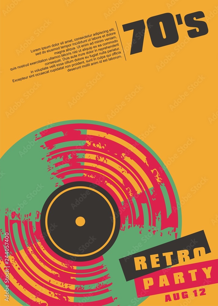 Retro music party conceptual poster design. Colorful vinyl record ...