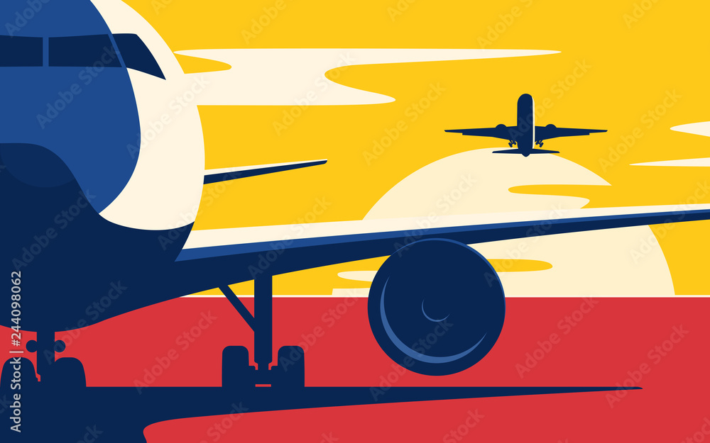 Air traffic. Flat style vector illustration of the airliners at Stock ...