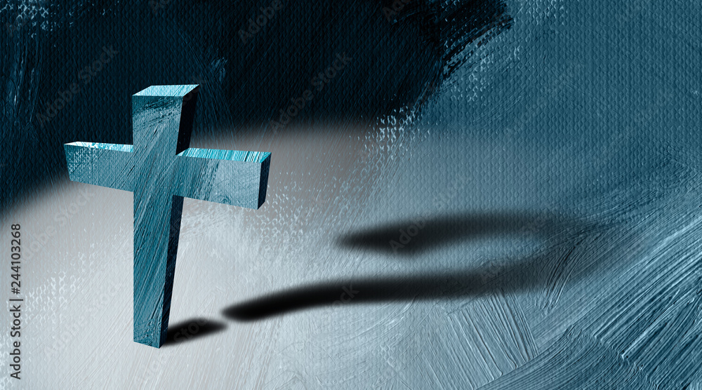 Christian cross with question mark cast shadow graphic background Stock ...