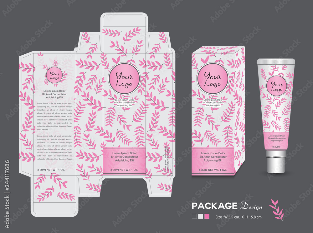 Beauty Packaging template, 3d Box cosmetics, product design, Package ...