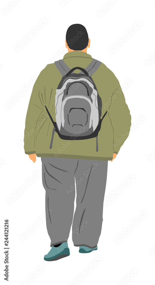 Fat man walking, health care outdoor activity vector illustration ...