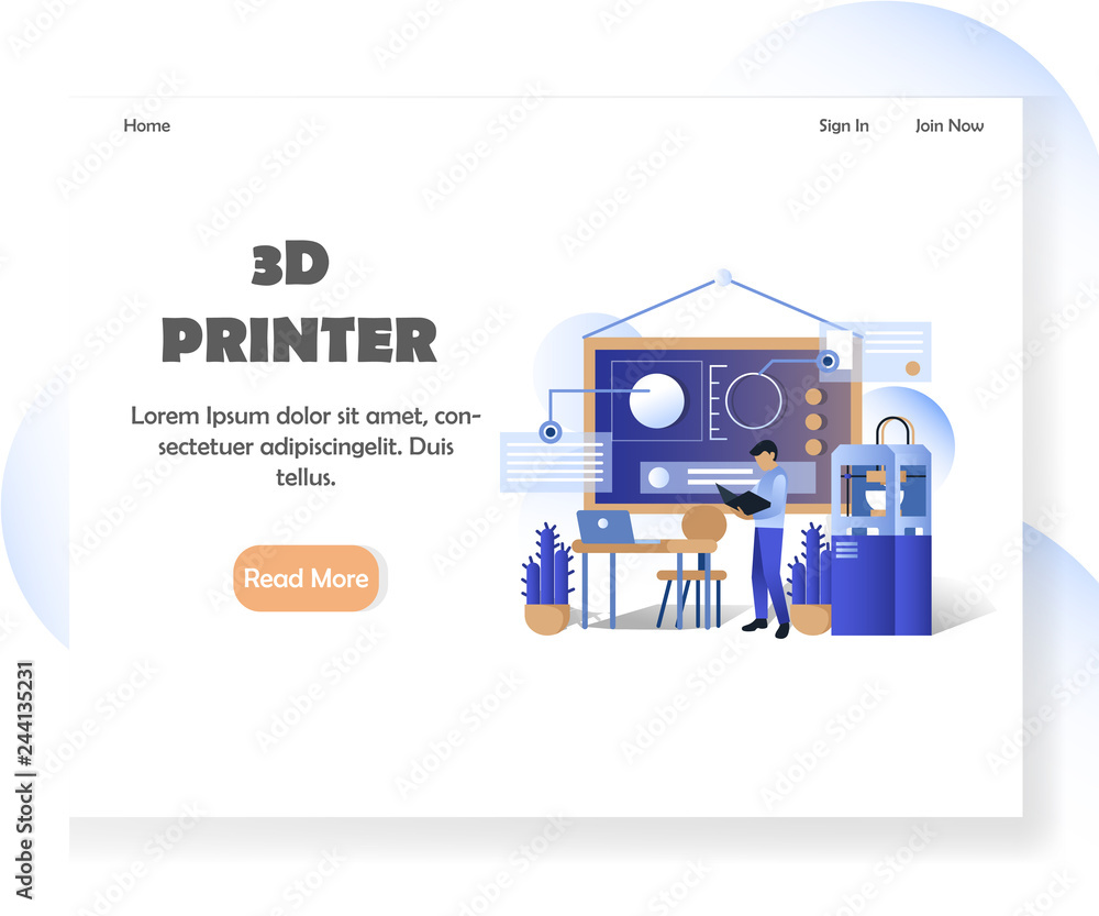 3D printer vector website landing page design template Stock Vector ...