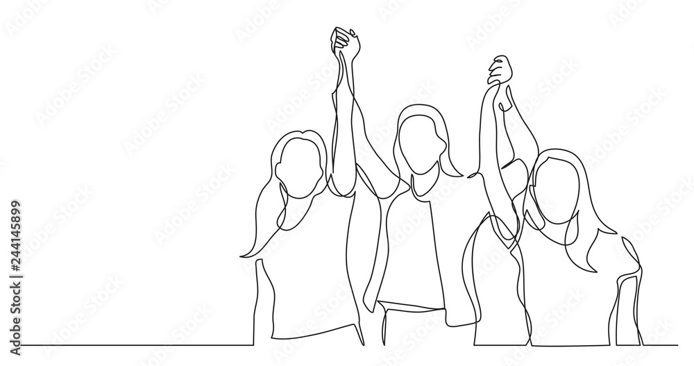 women team of winners holding hands - one line drawing Stock Vector ...