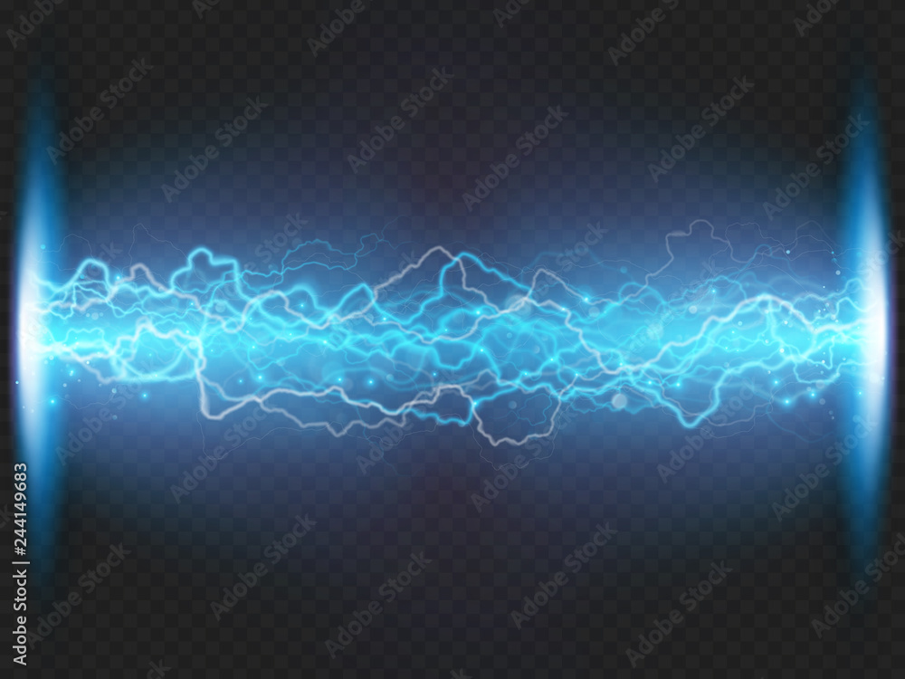 Lightning flash discharge of electricity on transparent background ...
