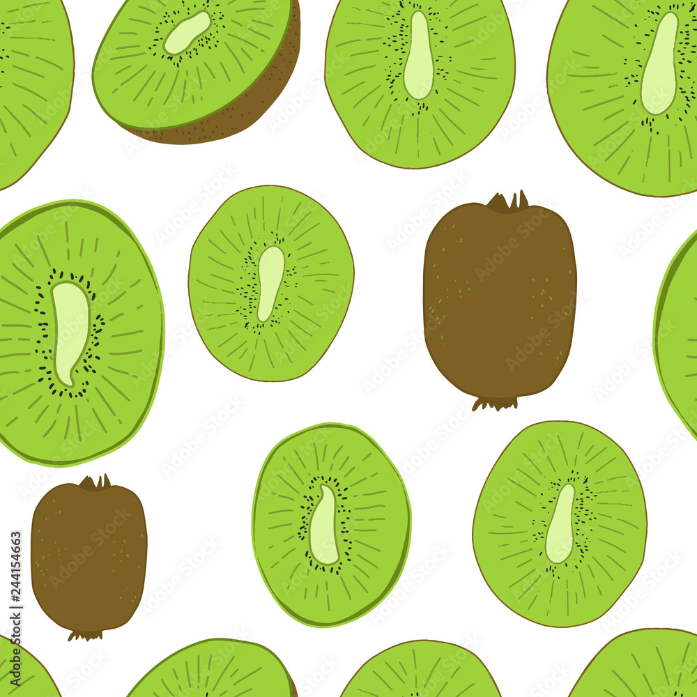 Vector seamless pattern with kiwi fruit isolated on white background ...