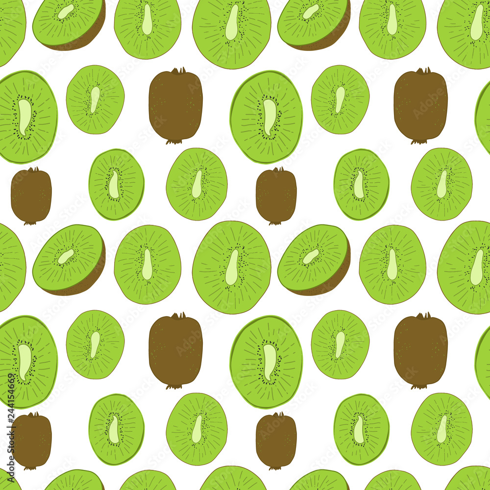 Vector seamless pattern with kiwi fruit isolated on white background ...