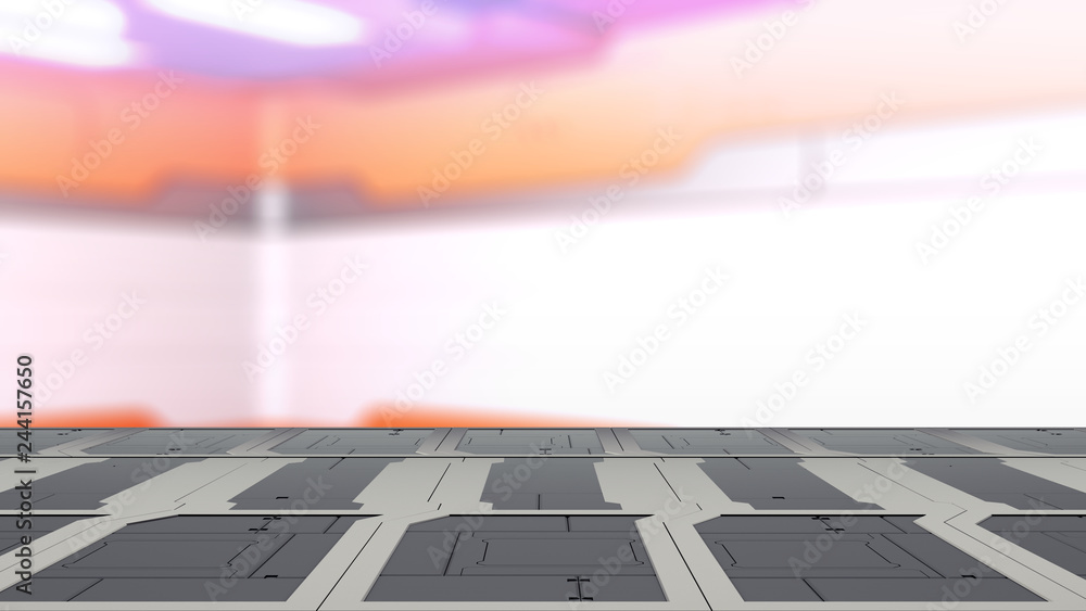 Empty desk space platform with Blur sci-fi Background 3d illustration ...