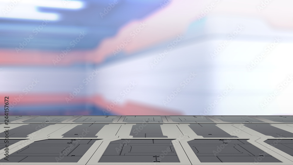 3d illustration of sci fi lab table with Blur sci-fi Background 3d ...