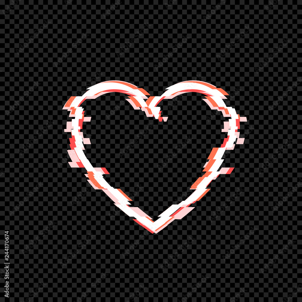 Vector Glitch Effect Heart Isolated on Dark Transparent Background ...