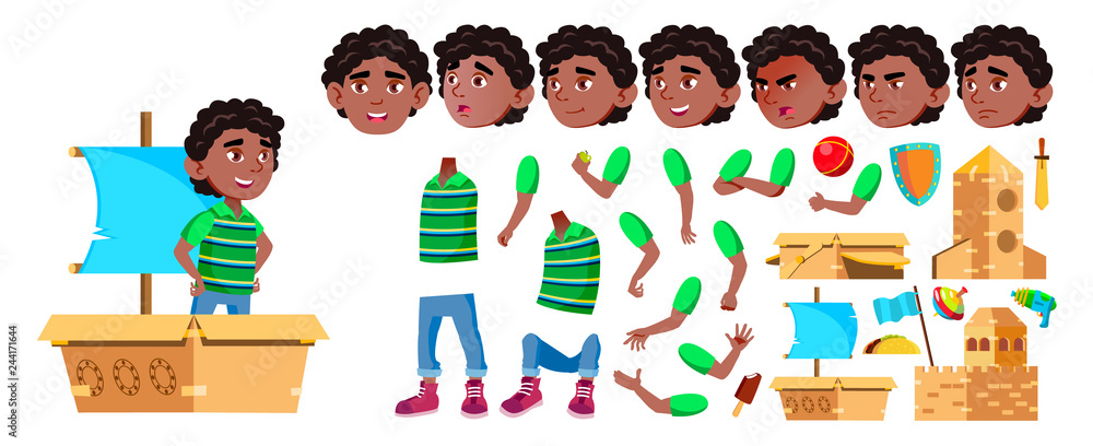 Black, Afro American Boy Kindergarten Kid Vector. Animation Creation ...