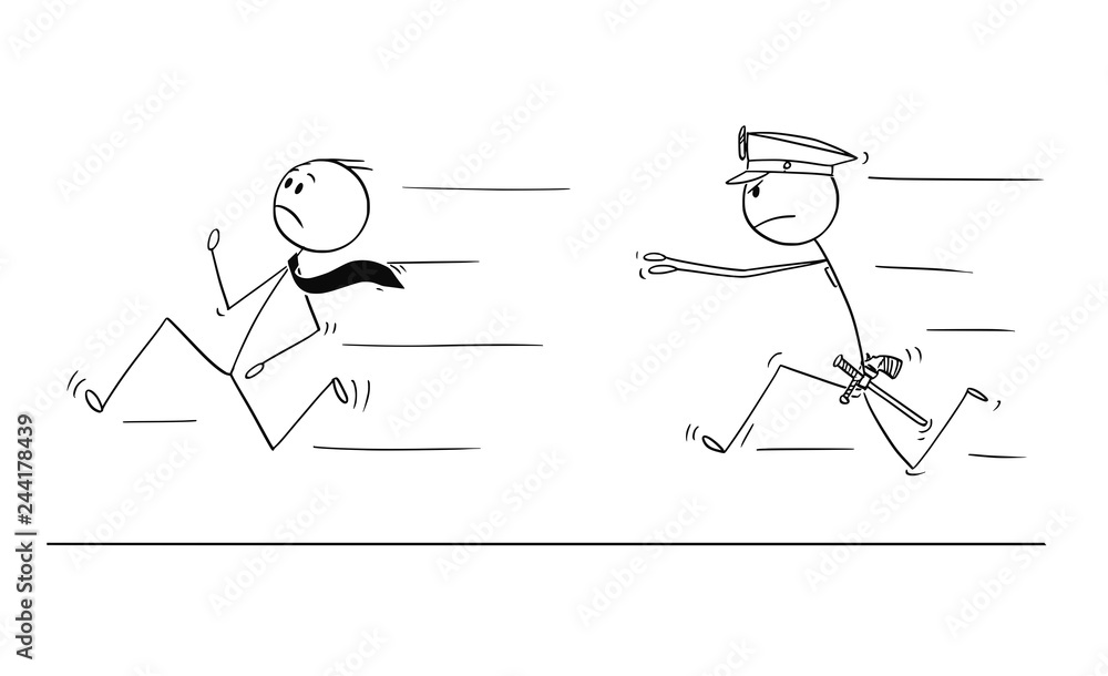 Cartoon stick drawing conceptual illustration of businessman running ...