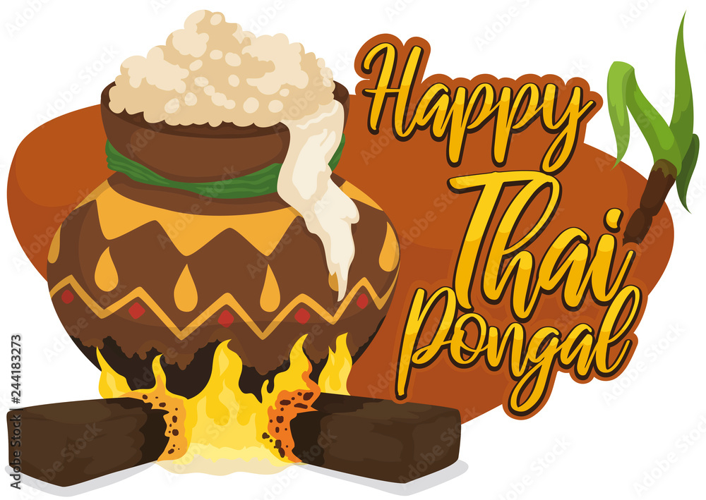 Traditional Making of Pongal Rice for Thai Pongal Festival, Vector ...