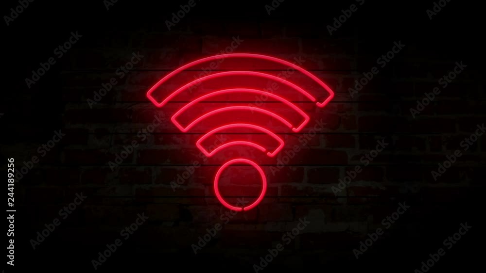 Wi-fi neon symbol on brick wall. Internet zone sign light on brick wall ...