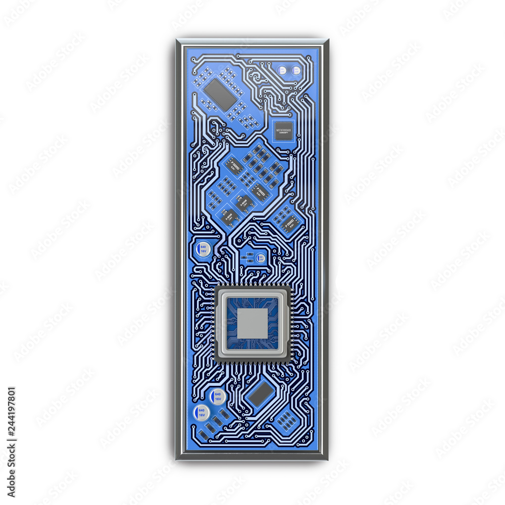 Letter I. Alphabet in circuit board style. Digital hi-tech letter ...