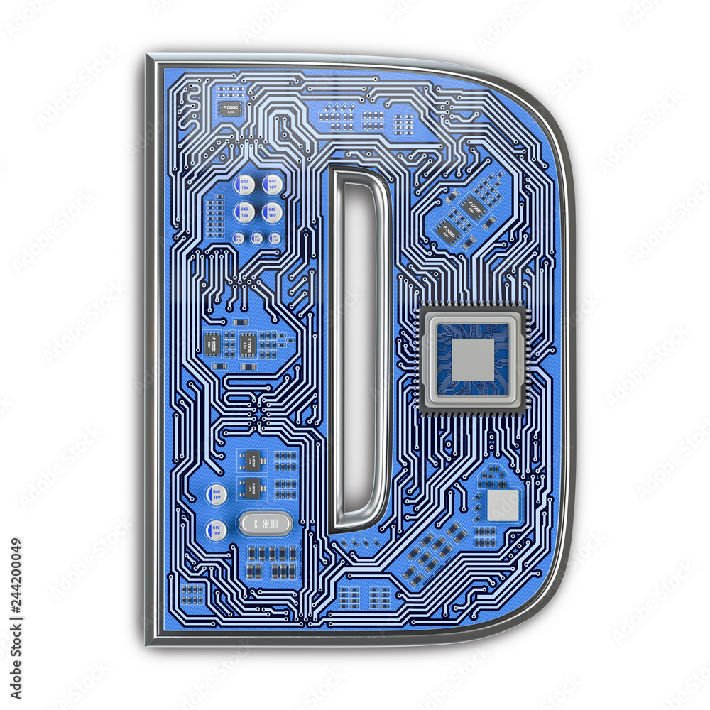 Letter D. Alphabet in circuit board style. Digital hi-tech letter ...