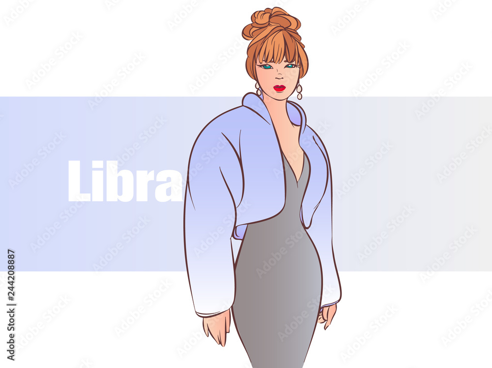 Zodiac sign Libra. Beautiful girl with with red lips. Zodiac ...