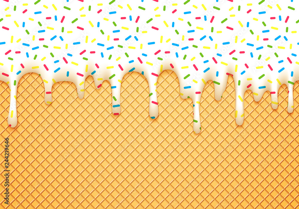 Ice Cream Cone Illustration With Dripping White Glaze And Wafer Texture