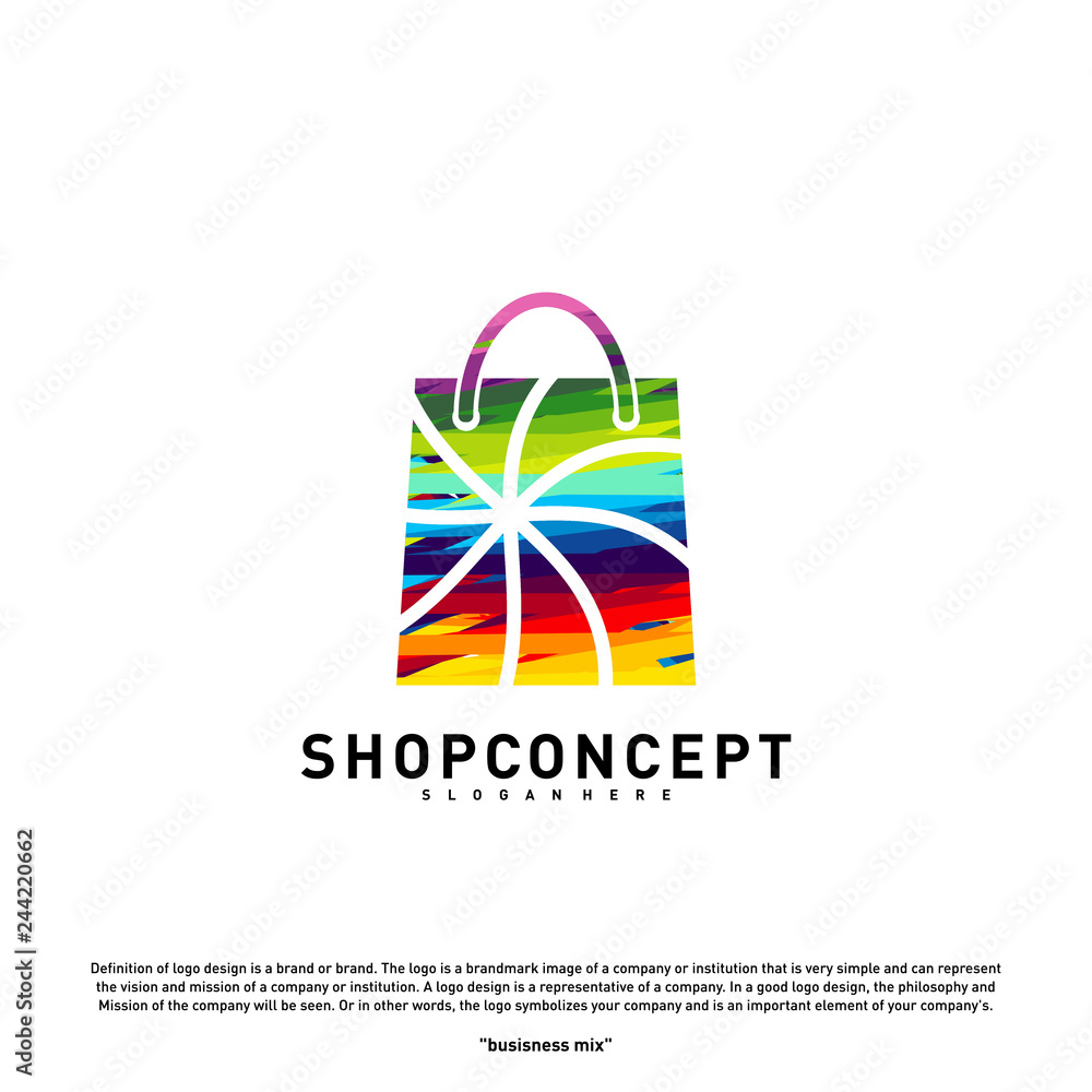 Colorful Shop Logo Design Concept. Shopping center Logo Vector. Shop ...