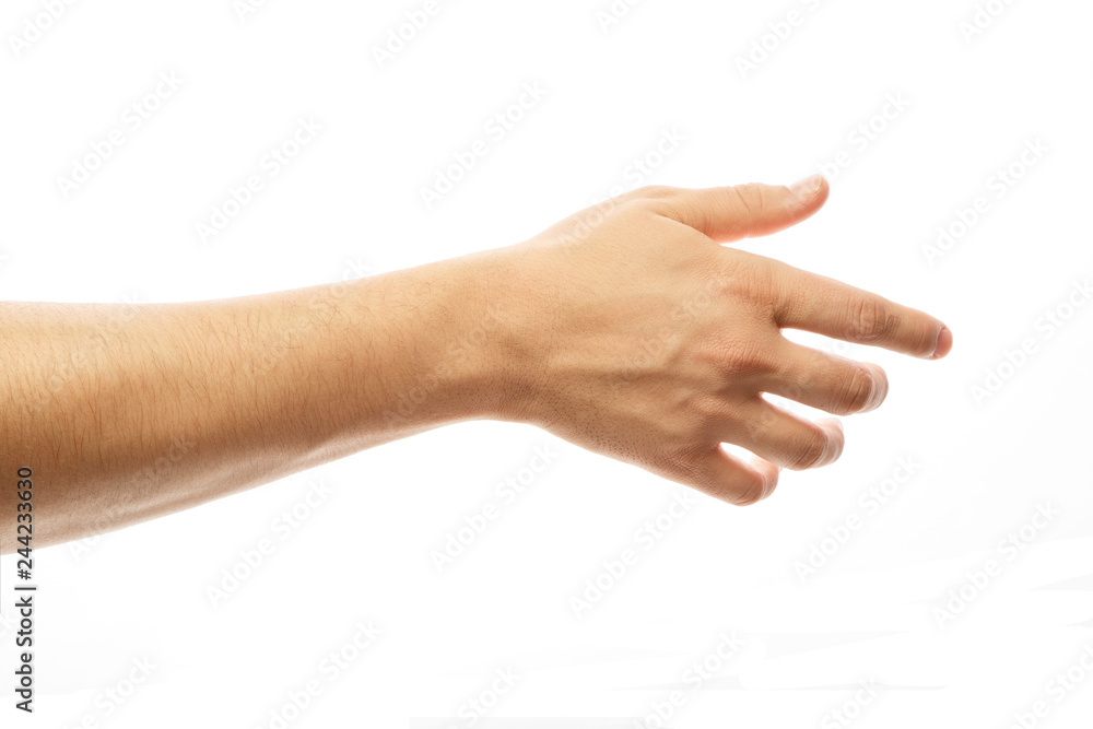 Man stretching hand to handshake isolated on a white background. Man ...