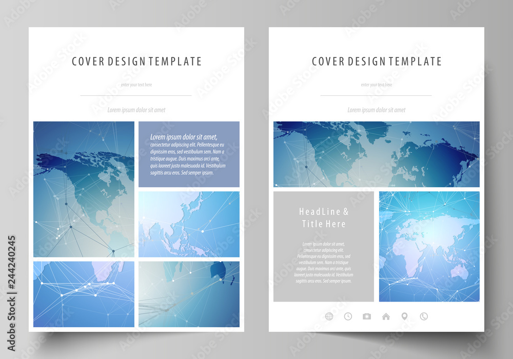 The vector illustration of the editable layout of A4 format covers ...