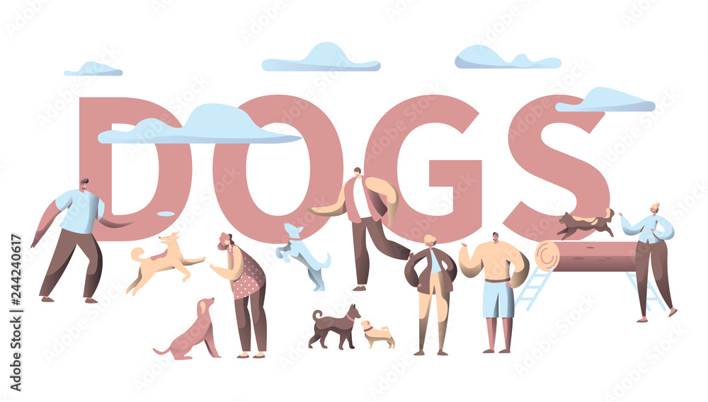 Pet Dog Typography Horizontal Banner. Animal Friend Group Play with ...