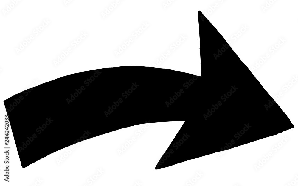 Black arrow sign has drawn by watercolor paint brush stroke and has a ...