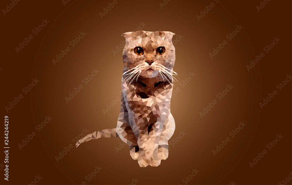 Polygonal cat light brown color sits on a gradient background. British ...
