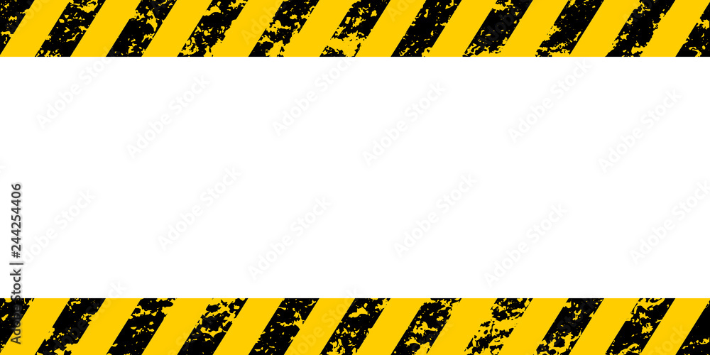 Warning frame yellow black diagonal stripes, vector grunge texture warn ...