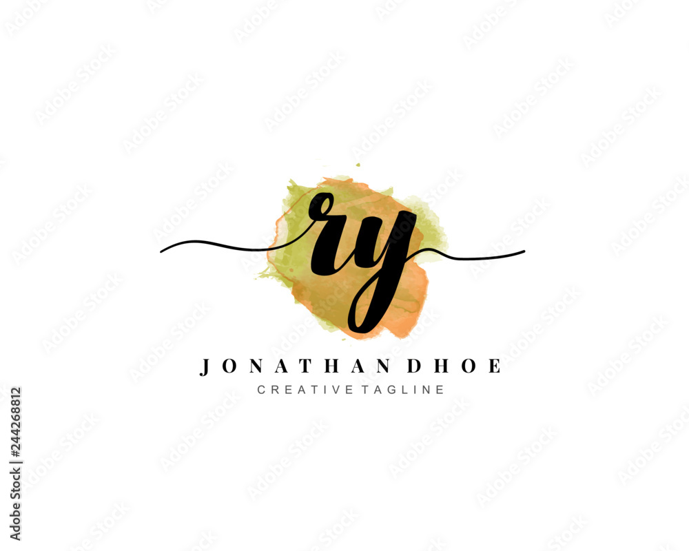 R Y Initial watercolor logo on white background. Logo template vector ...