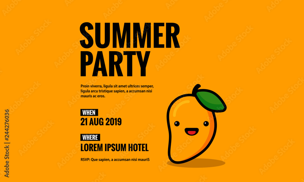 Summer Mango Party Invitation Design with Where and When Details Stock ...
