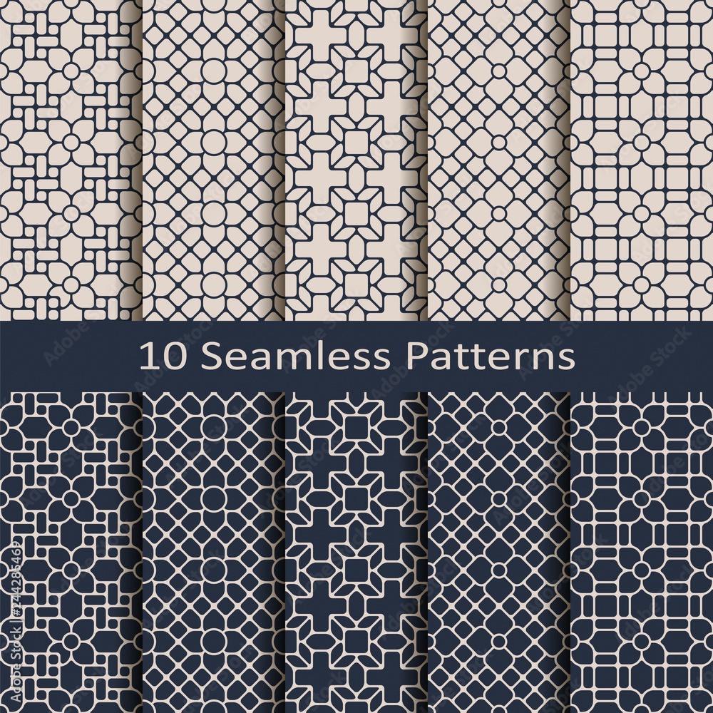 set of ten seamless vector lineal patterns. seamless template in swatch ...