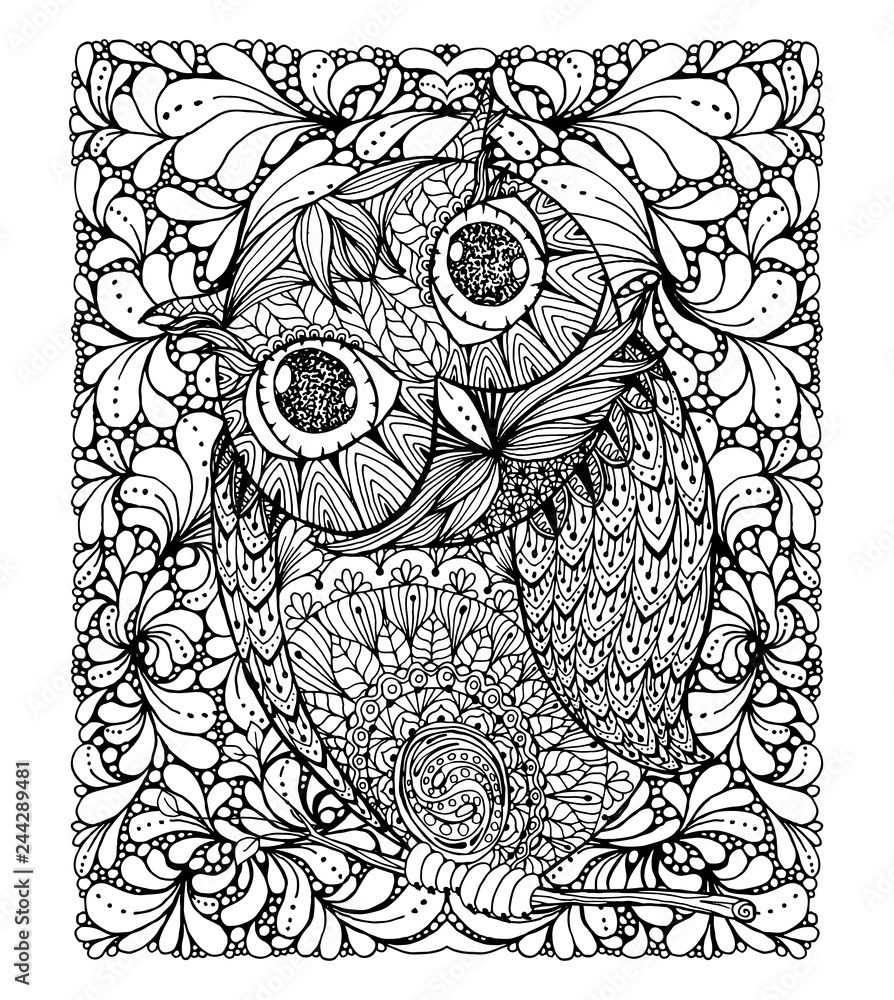 Owl Zentangles Adult Coloring Pages