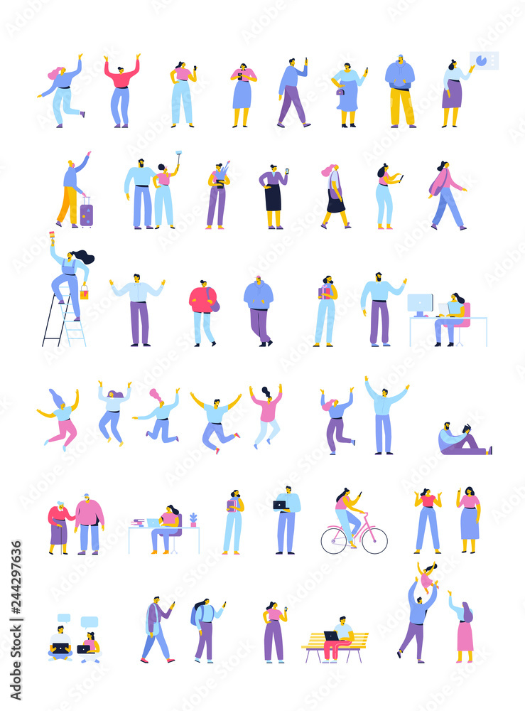 Vector people set isolated on white background. Flat cartoon characters ...